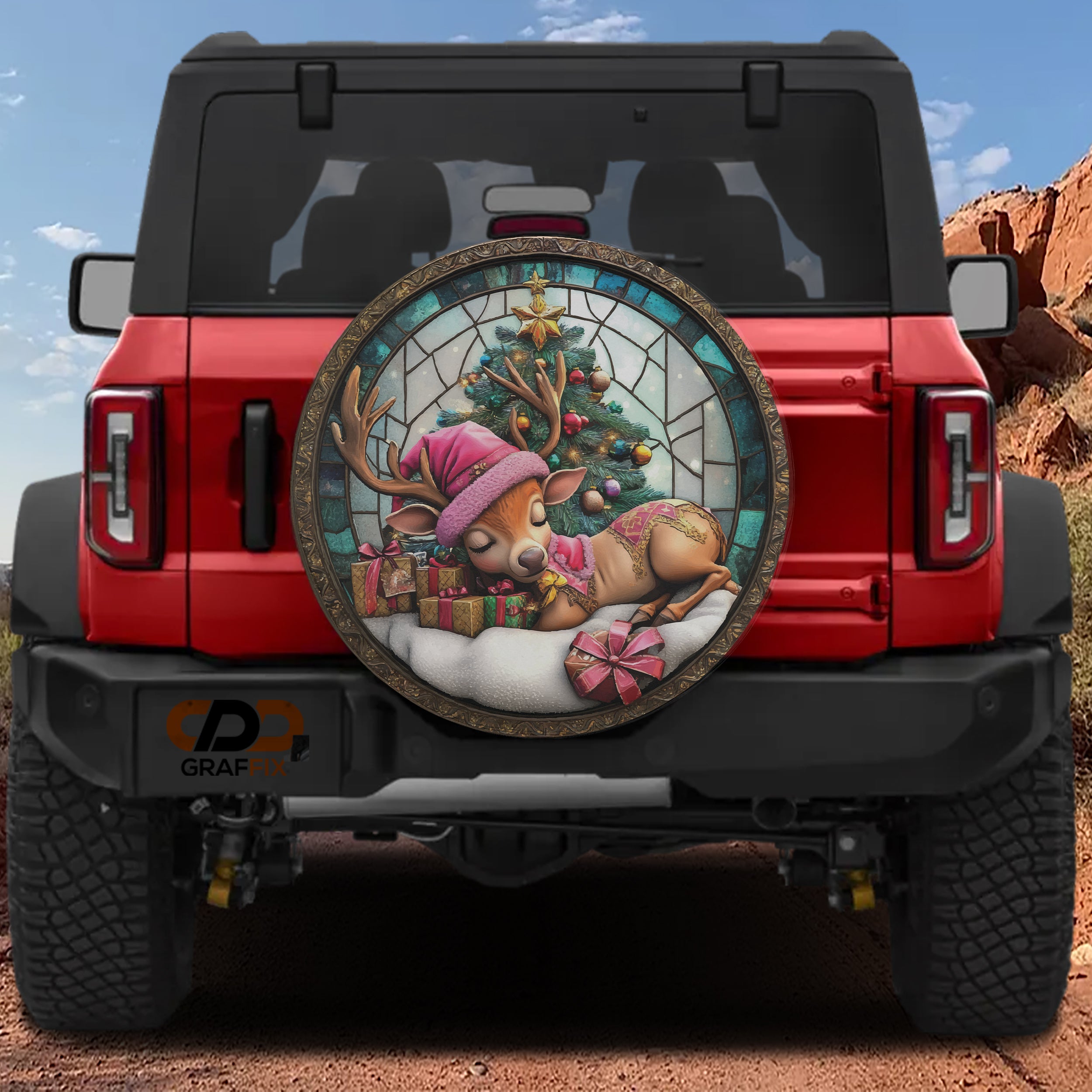 Baby Reindeer Christmas Stained Glass Spare Tire Cover With Backup Cam ...